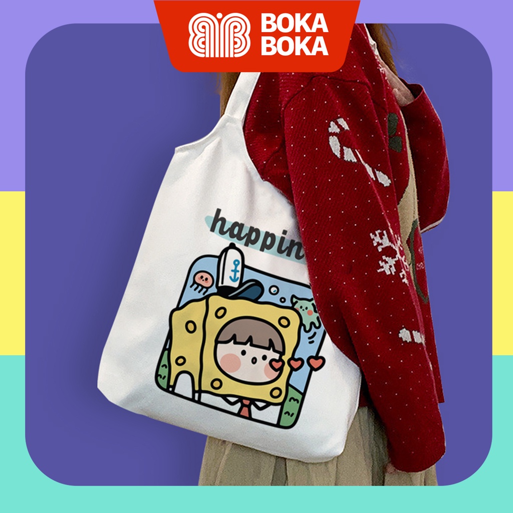 Roro Round Handle Canvas Tote Bag with Child Compartment, Cheap Korean ...