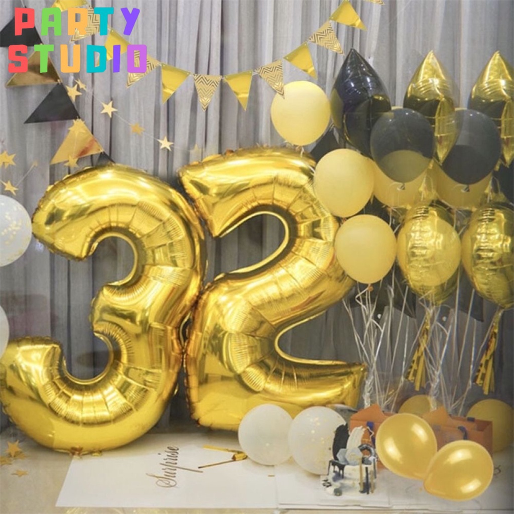 32 Inches Number Balloon (1 pc) Gold Foil Balloon Big 32 Inches Foil ...