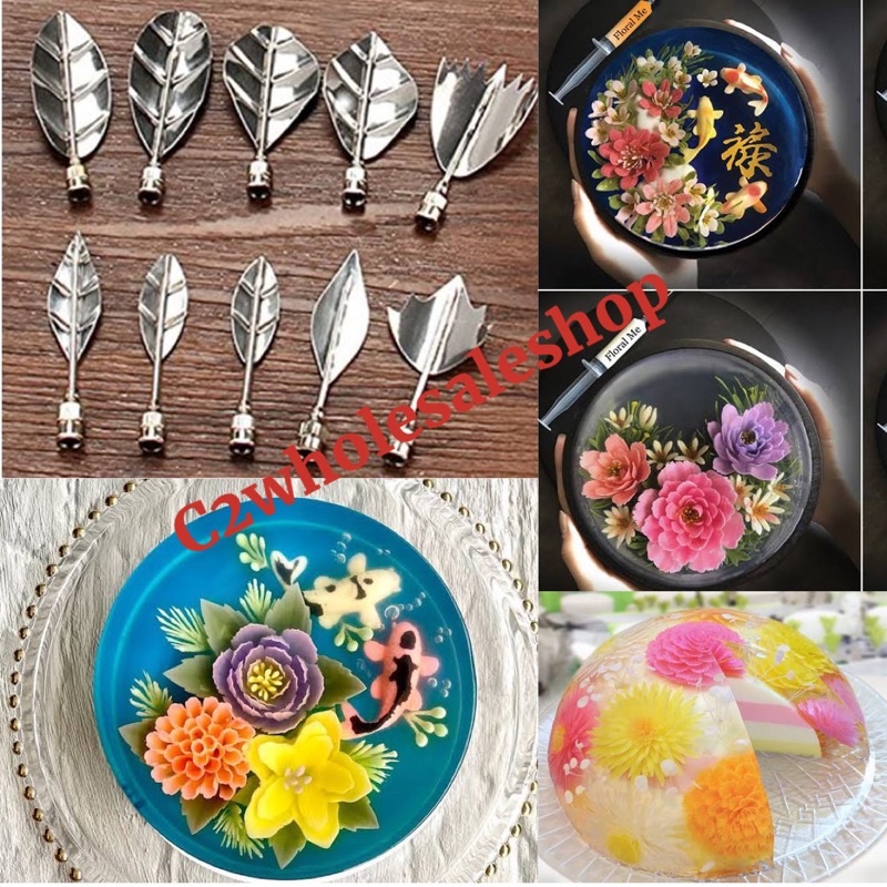 Gelatin cake art tools Flowers Leaves 3D Jelly Art Tools Pudding-Nozzle ...