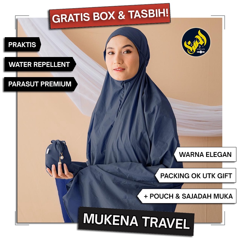 Mukena Mini Travel Pouch Parachute Premium Adult Alif MKN-023 Navy Blue ...