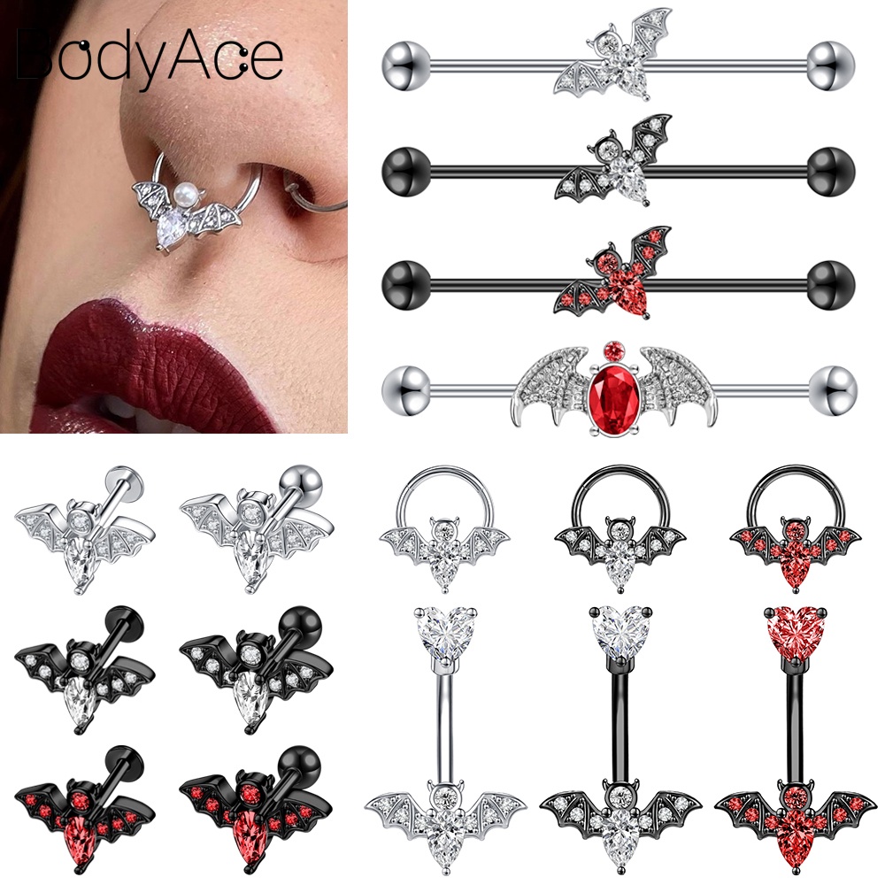 Bodyace 1 Pc Punk Bat Nose Piercing Industrial Barbells Lip Studs ...