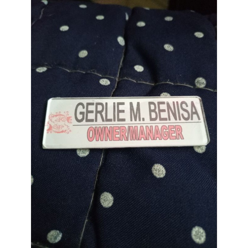Company name plate acrylic magnetic or pin OJT and school namebadge ...
