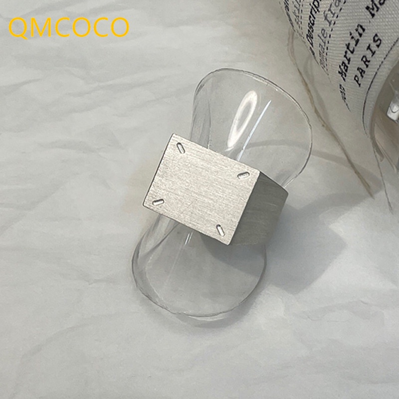 QMCOCO Minimalist Silver Color Square Wide Rings Fashion Elegant Charm ...