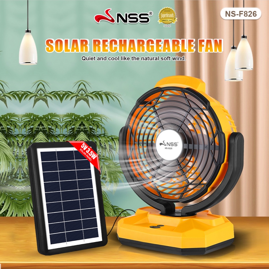 NSS Solar Fan Rechargeable Electric Fan 8 inch Solar Fan with Panel LED ...