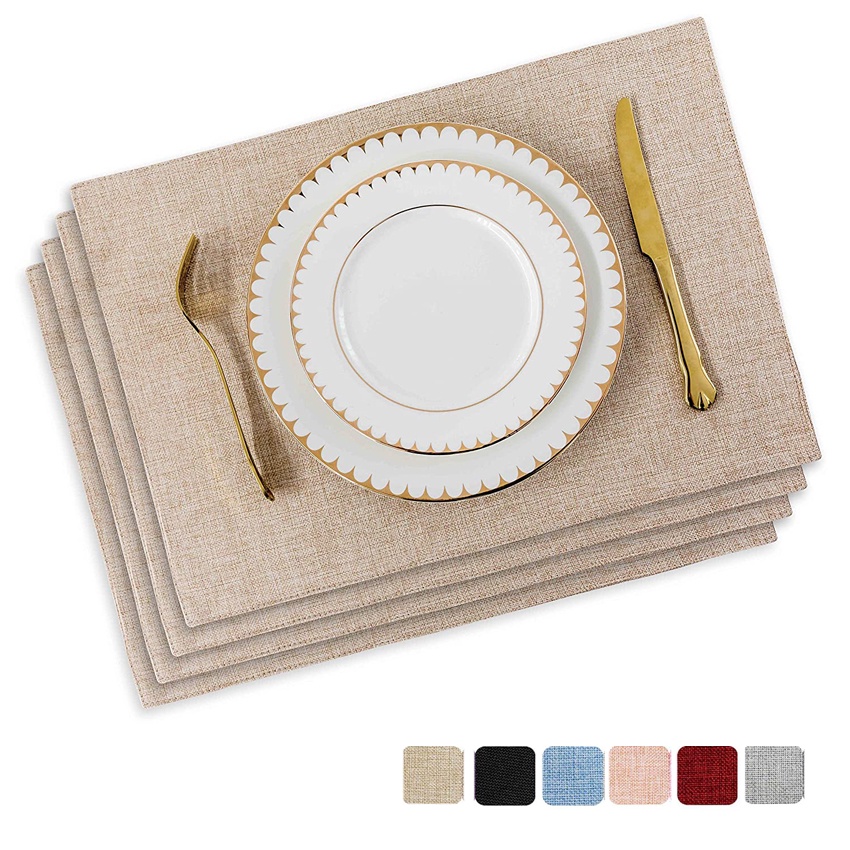 4/6PCS Linen Placemat Heat Resistant Cloth Table Mat Washable Non-slip ...
