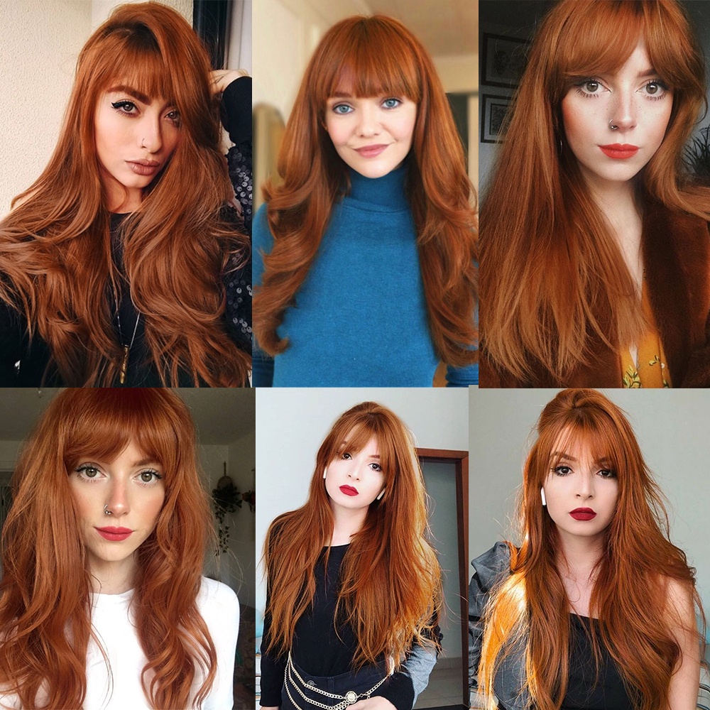 Synthetic Wigs for Women Long Wavy Red Brown Copper Ginger Wigs With ...