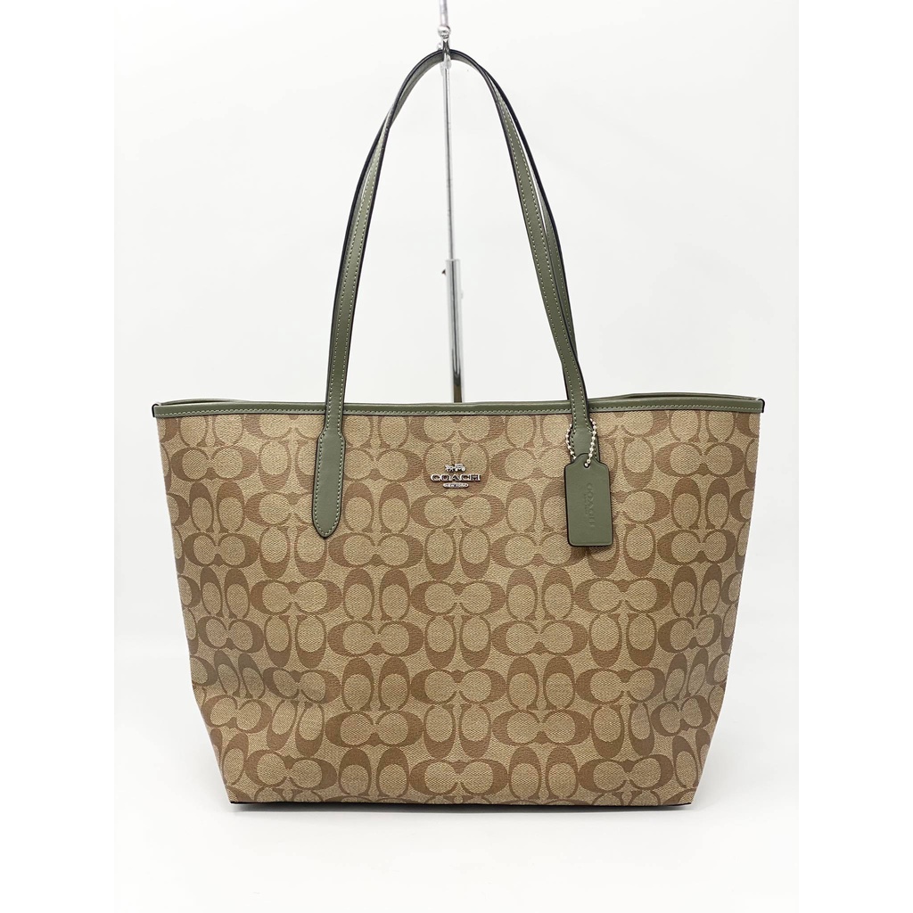Coach City Tote In Signature Canvas Khaki Green | Shopee Philippines