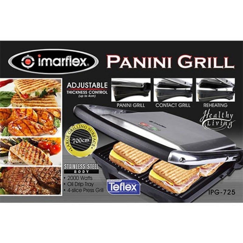 Imarflex Panini Grill / Sandwich Toaster Stainless Steel Body IPG-725 ...