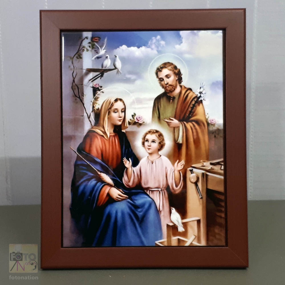 Wooden frame with Holy Family (Jesus Mary and Joseph) printed on ...