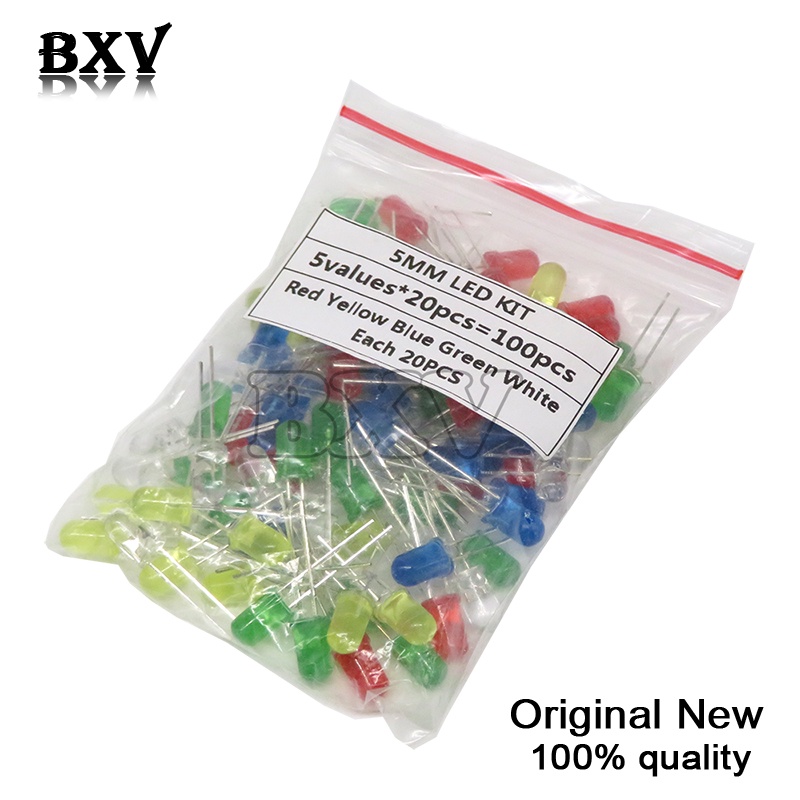 5kind X20Pcs=100pcs White Yellow Red Green Blue Electronic Diy Kit 5mm ...