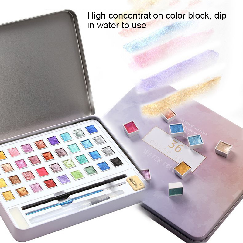 Hot Selling Solid Watercolor Paint Set 36 Color 48 Color Pearly Lustre Watercolor Beginners Hand ...