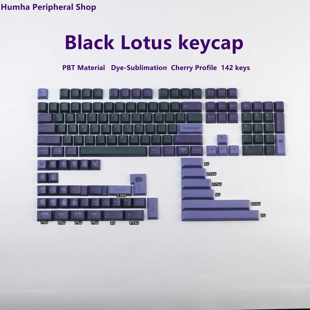 Black Lotus keycap 142 keys PBT material Dye-Sublimation Cherry profile ...