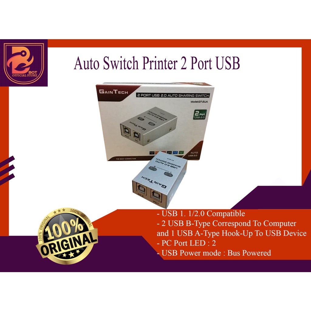 Auto Switch Printer 2 Port And 4 Port Usb/Sharing Switcher 2 And 4 Gain ...