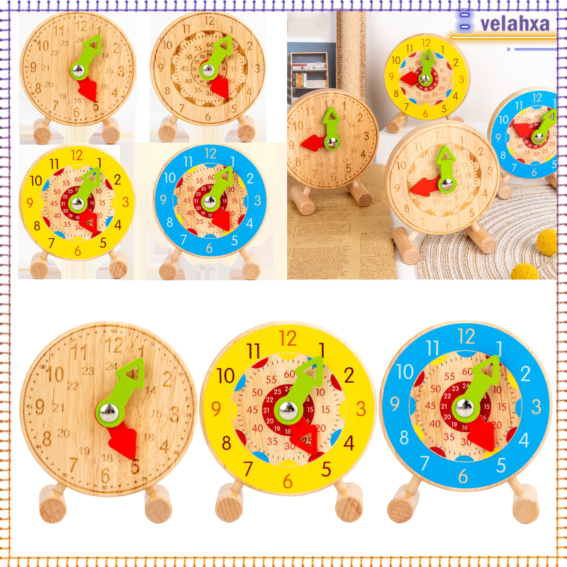 Wooden Learning Clocks Standing Shape & Color Sorting Clock Model ...