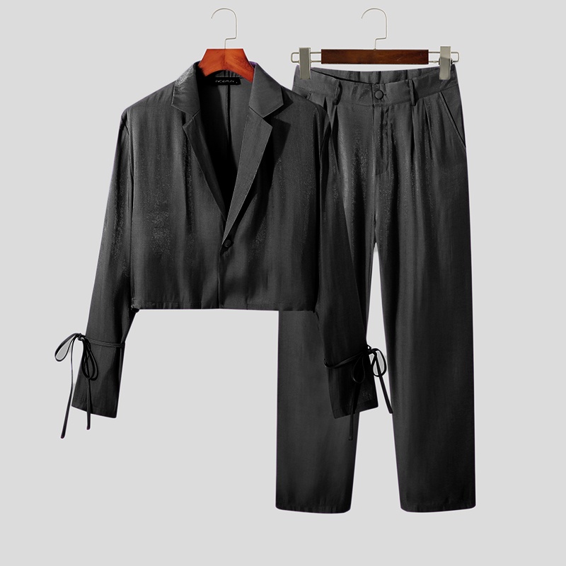 INCERUN Men's Chic Stylish Lapel Outer+ Shinny Pants Outfit Suit Two ...