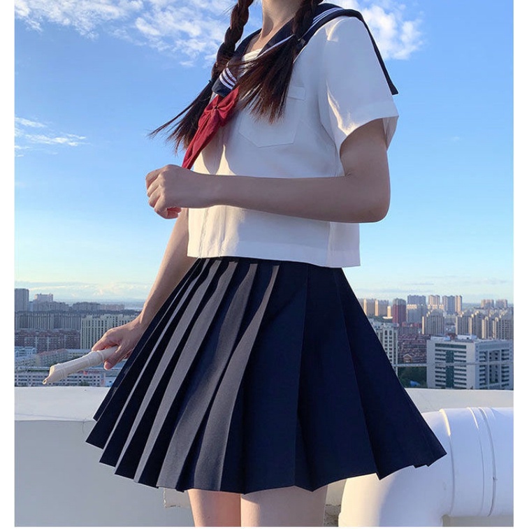 Japanese Girls Short Skirt JK Uniform High Waist Versatile Preppy Style ...