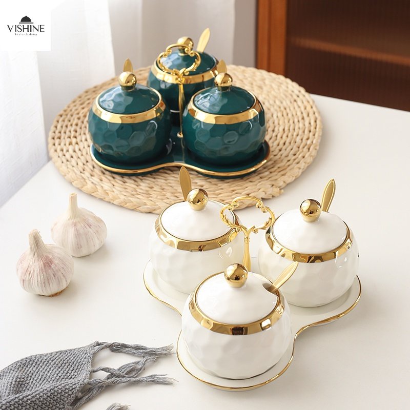 Nordic Ceramic Seasoning Set Salt Jar Combination Set Seasoning Storage ...