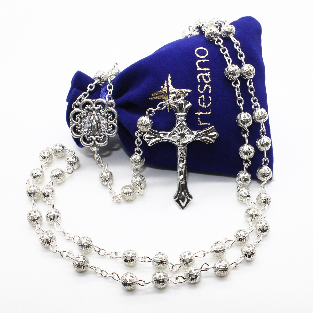 Miraculous Silver Filigree Metal Catholic Rosary - Mama Mary Miraculous ...