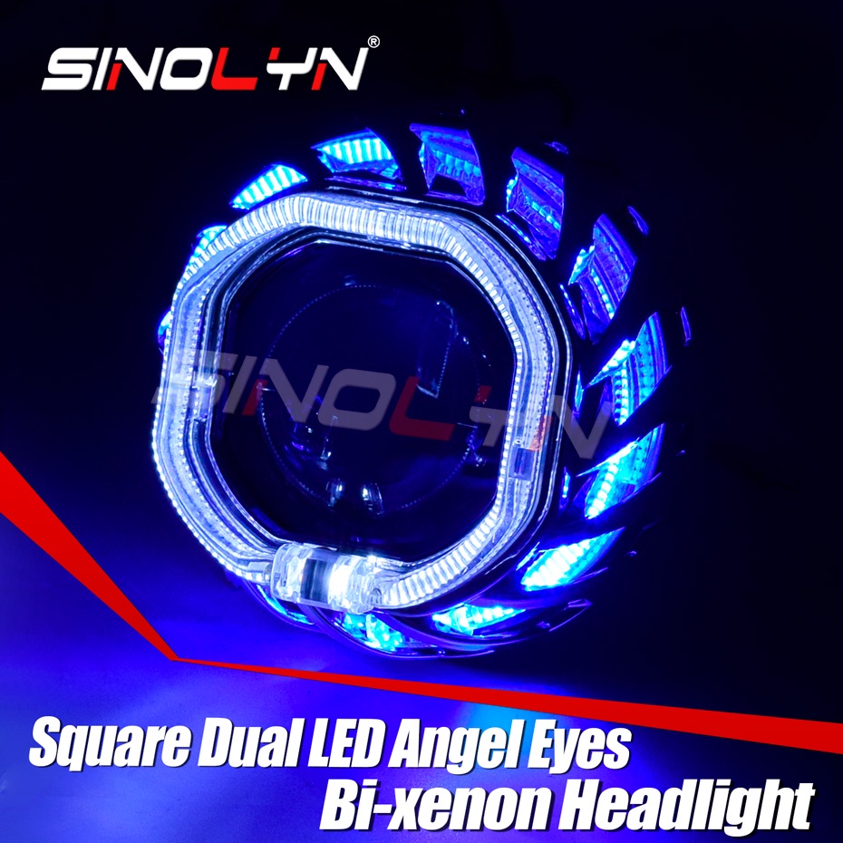 Sinolyn 2.5 Inch Dual LED Square Angel Eyes Bi-xenon Lenses For H7 H4 ...