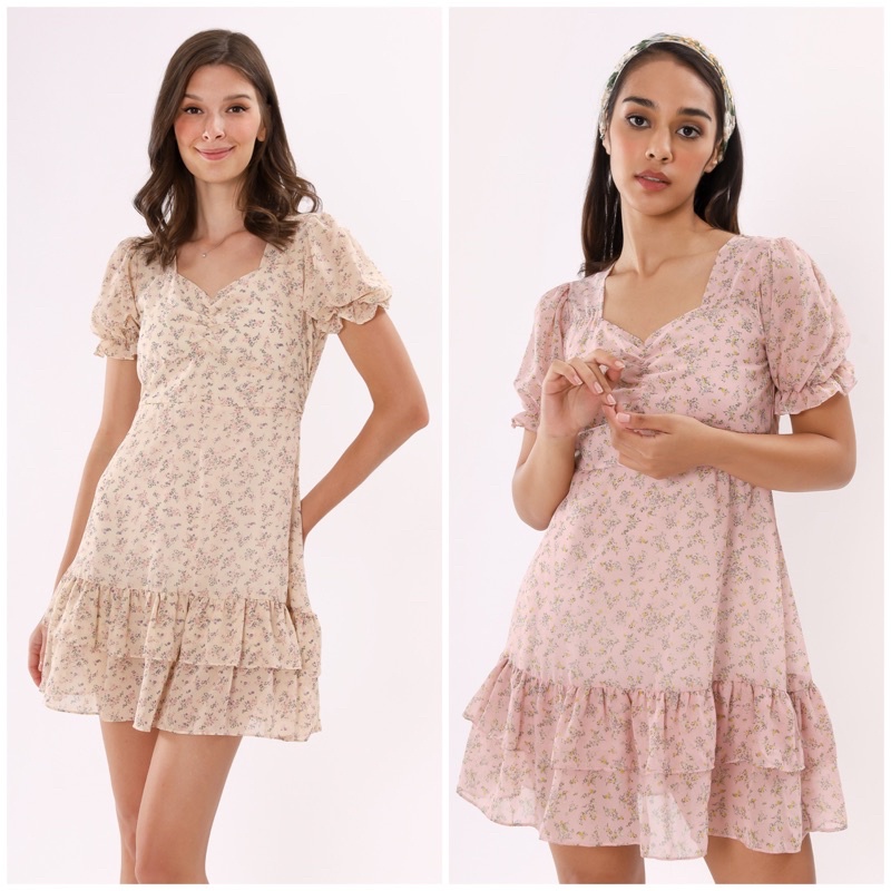 CRYSTAL Puff-Sleeve Ruffled Dress | Shopee Philippines