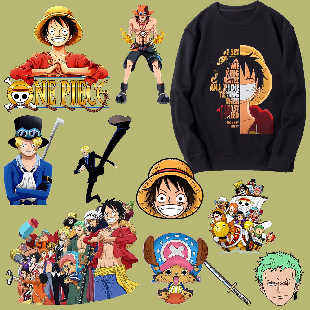 One Piece Iron on Patches Diy Sweatshirt Shirt Sticker Roronoa Zoro Monkey D. Luffy Harajuku ...