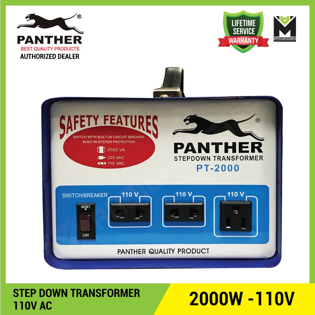 Panther PT 2000w-110v Step-down Transformer 2000 Watts Input 220VAC Output 110VAC Single Phase ...