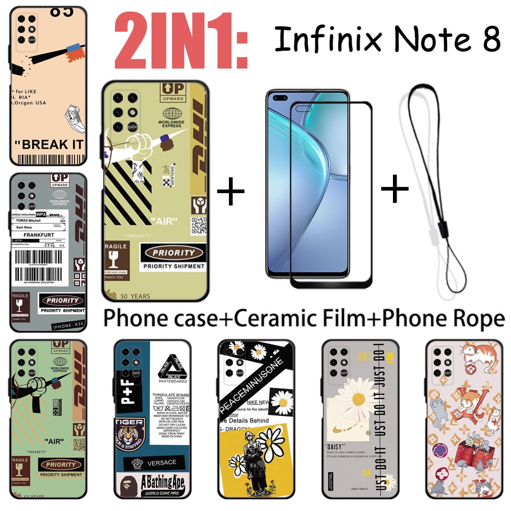 2 IN 1 Infinix Note 8 Case with Tempered Glass Ceramic Film Screen ...
