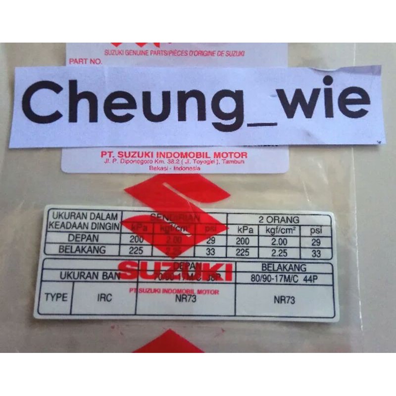 68332b25g10n000 swingarm warning Sticker/ satria ori suzuki sgp Tire ...