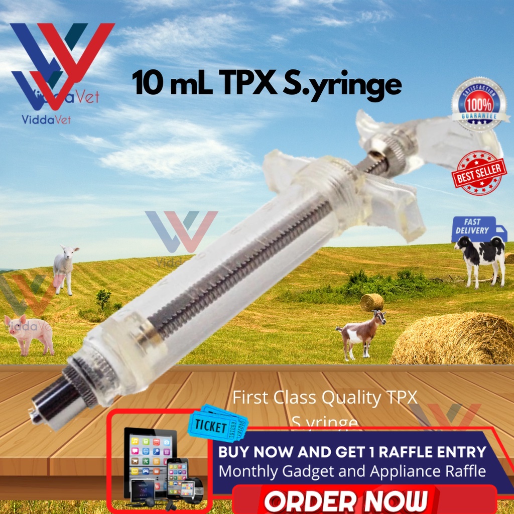 Viddavet 10ml TPX Syringe [Clear] Fiber glass injector for animals pets ...