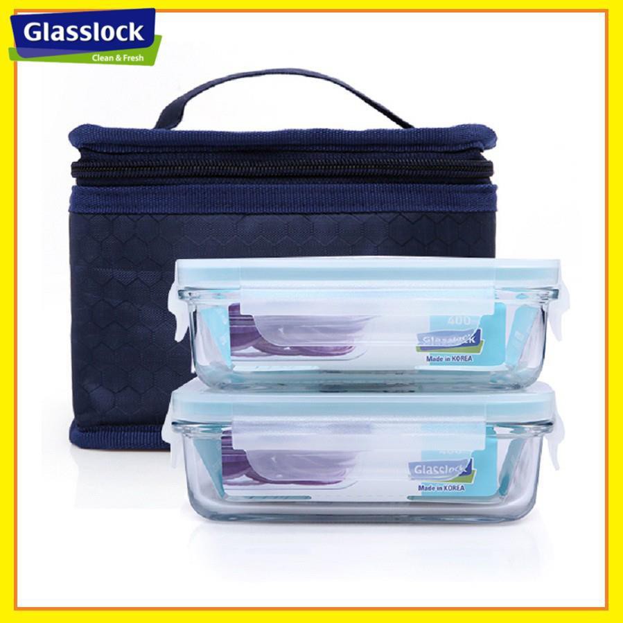 Glasslock office lunch box (2 400ml boxes with thermal bag) | Shopee ...