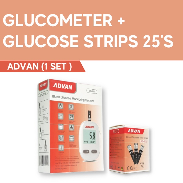 BS GLucometer + Glucose strips 25's ADVAN (1 Set ) (with Strips) BG-707 ...