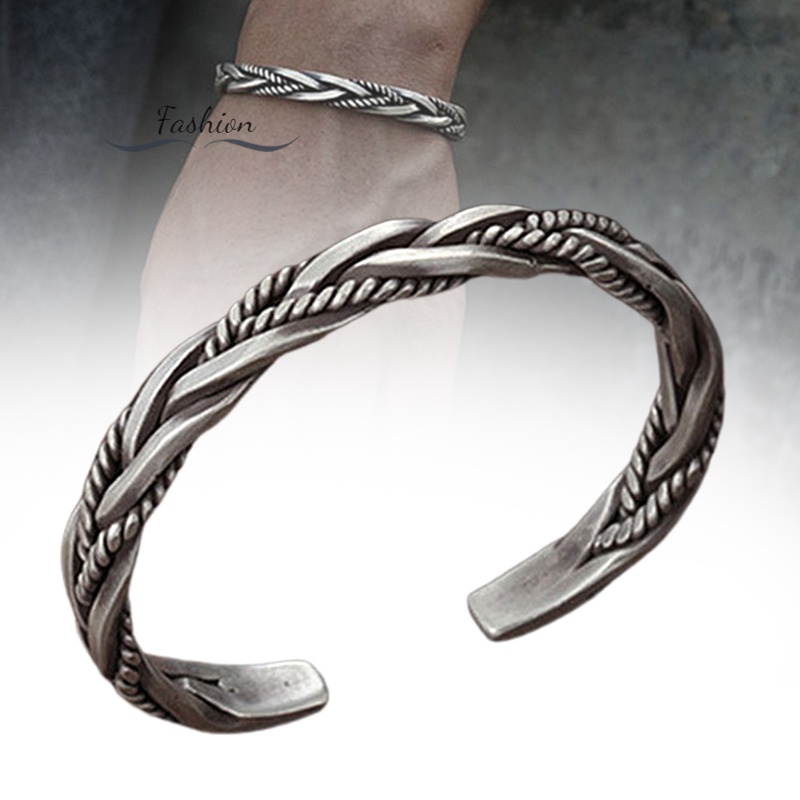 Retro Weave Silver Plated Bangle Bracelet Adjustable Alloy for Men Male ...