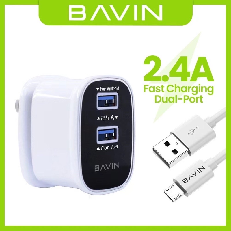 BAVIN PC727 2.4A Fast Travel Charger Dual USB for Micro/ios/ type c ...