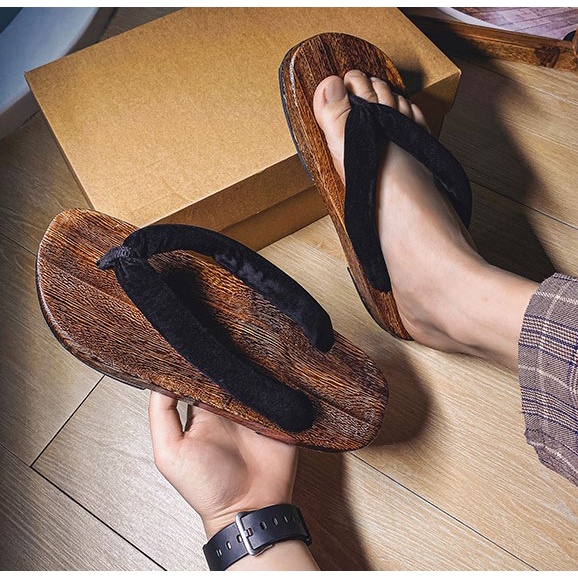 Japanese style clogs slippers male cosplay paulownia round head clogs ...