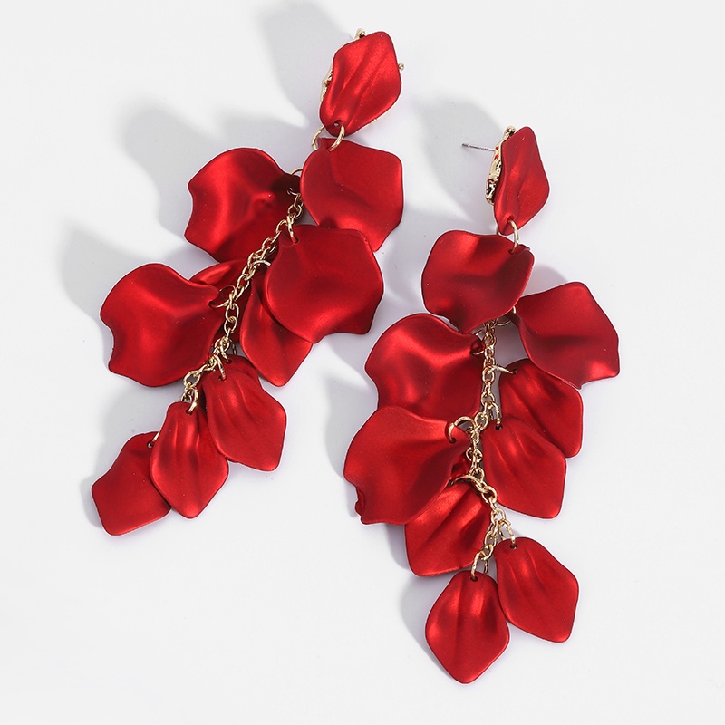 Fashion Red Rose Flower Petal Drop Earrings Fresh Long Resin Yellow ...
