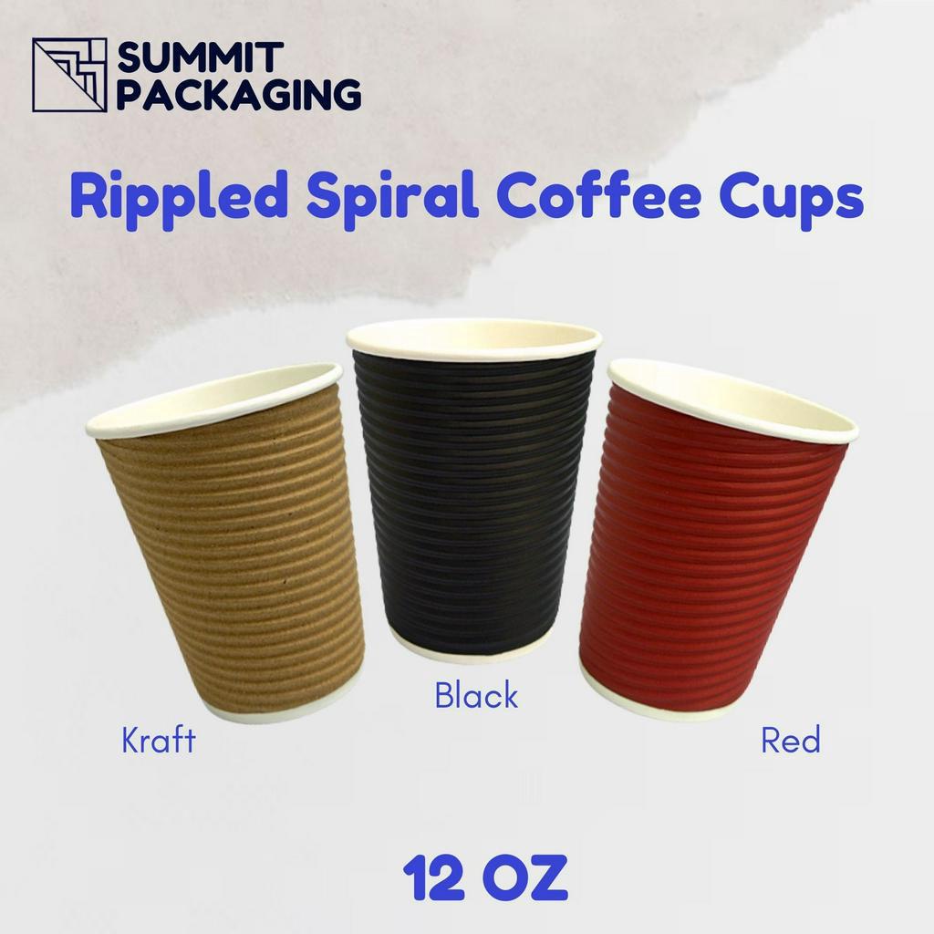 (100pcs) - Double Wall or Rippled Coffee Cup 12oz (Black | Gray | Kraft ...