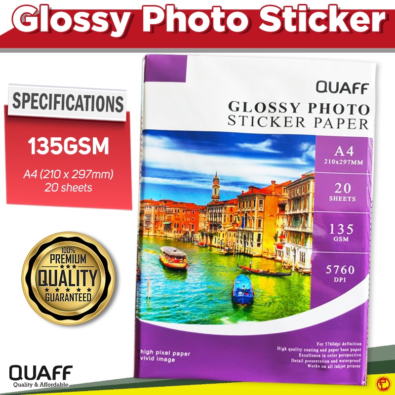 Quaff Glossy/Matte Photo Sticker A4 Size Inkjet Paper 90gsm & 135gsm ...