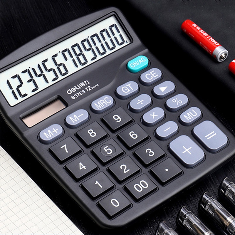 Deli 837ES Portable Desktop Electronic Calculator 12-Digit Large LCD Display Scientific ...