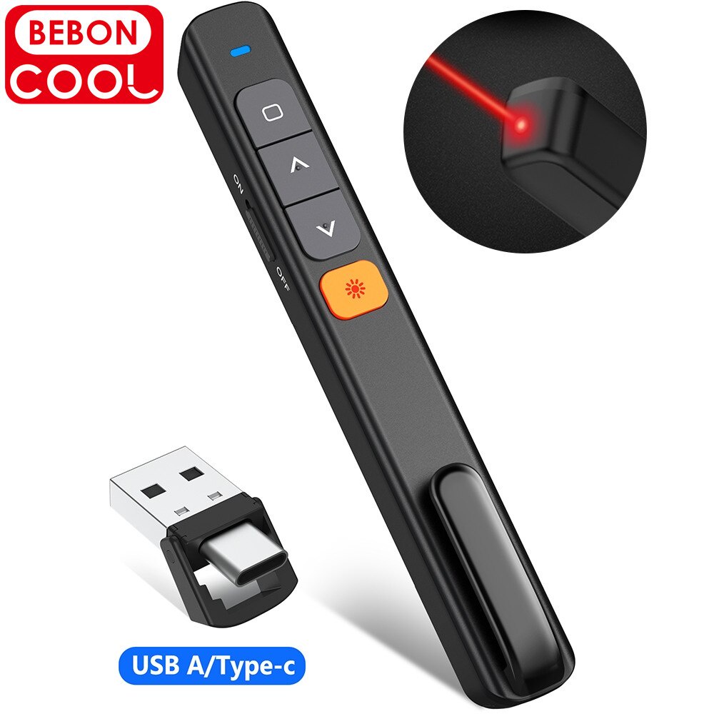 2.4GHz Presentation Clicker 100FT Hyperlink Volume Control with Type C ...