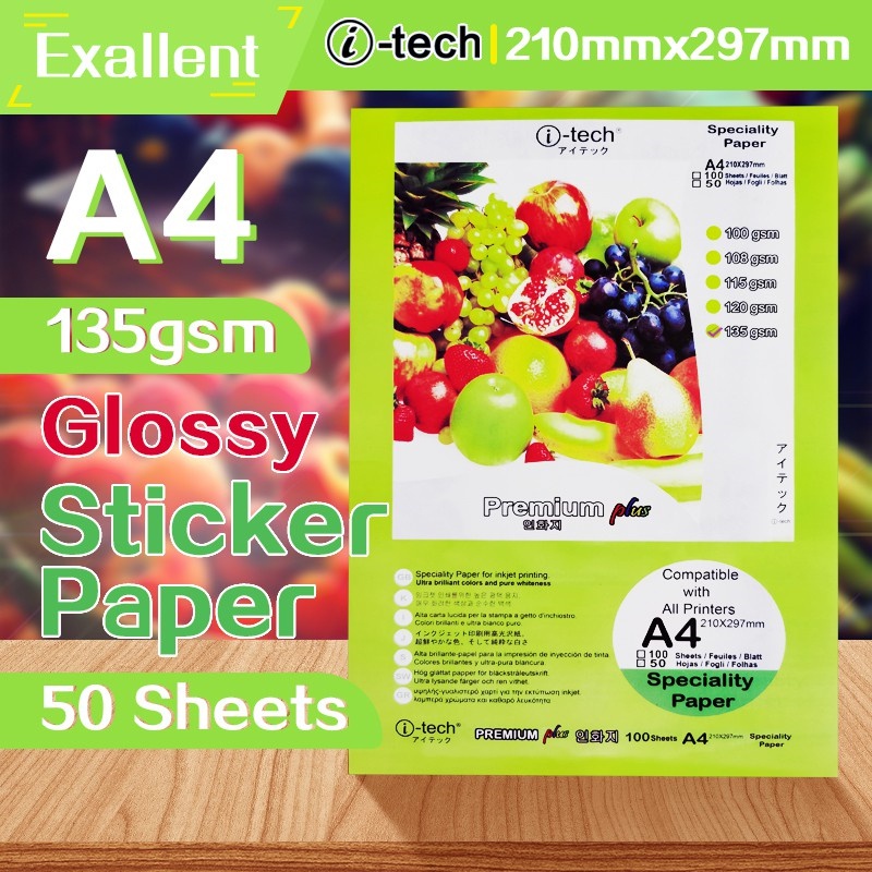 Photo Sticker Paper Glossy A4 Size 135Gsm 50Sheets I-Tech Brand XLiq ...