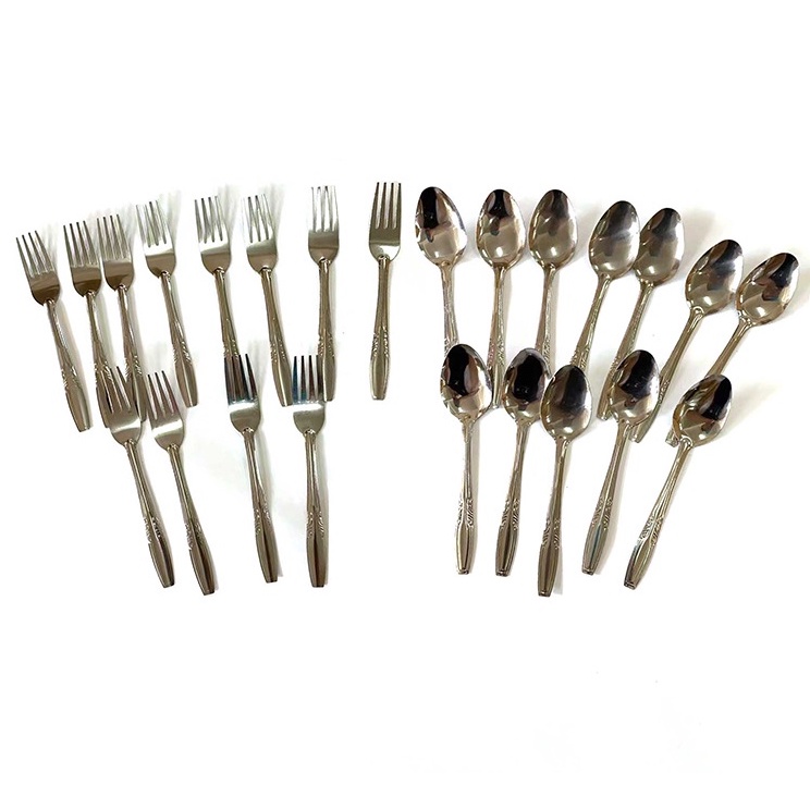 Stainless Steel Thin Spoon And Fork 24pcs Set (silver) Kitchen ...