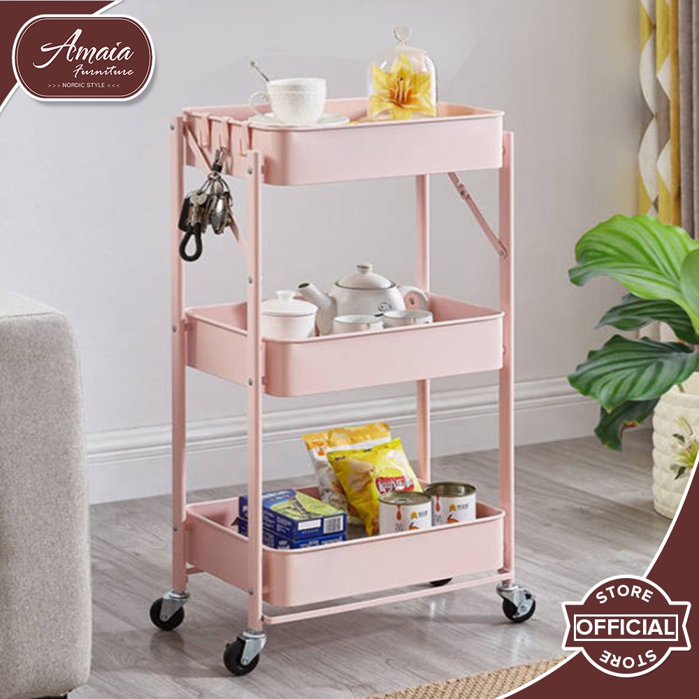 Amaia Furniture Free Installation All-Metal 3-Tier Foldable Cart ...