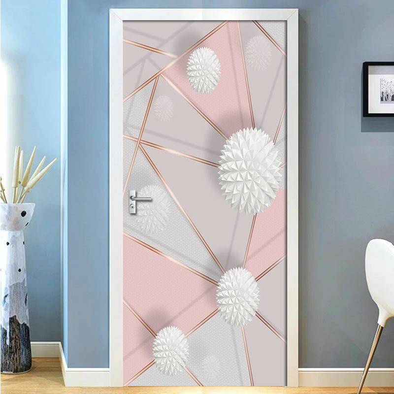 Removable Door Stickers 3D Geometric Marble Stitching Waterproof Living ...