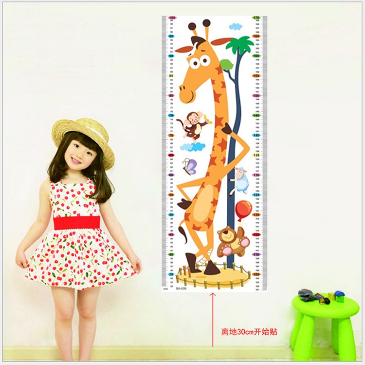 cartoon height measure wall stickers for kids rooms giraffe monkey ...