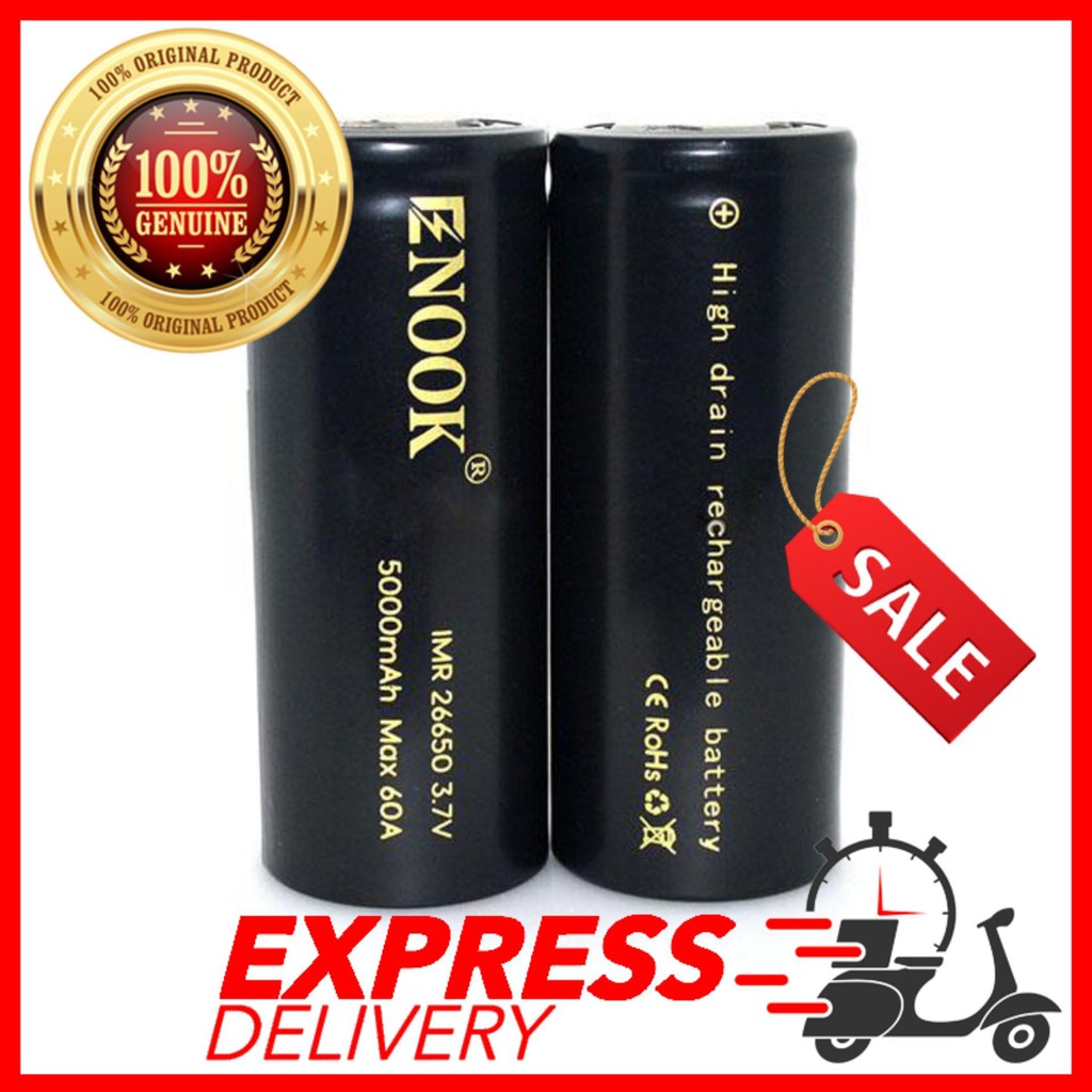 1Pair Enook Battery 26650 5000mAh 60A Black Rechargeable Battery 3.7v ...