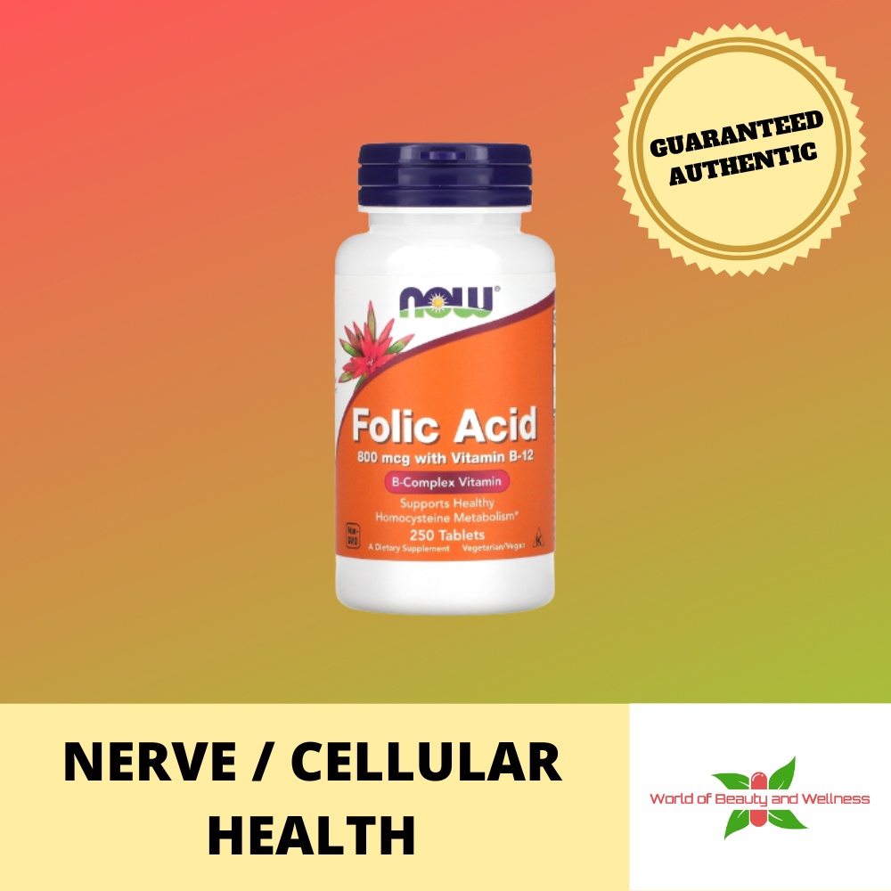 NOW Folic Acid 800mcg with Vitamin B12 (250 tablets/bottle) | Shopee ...