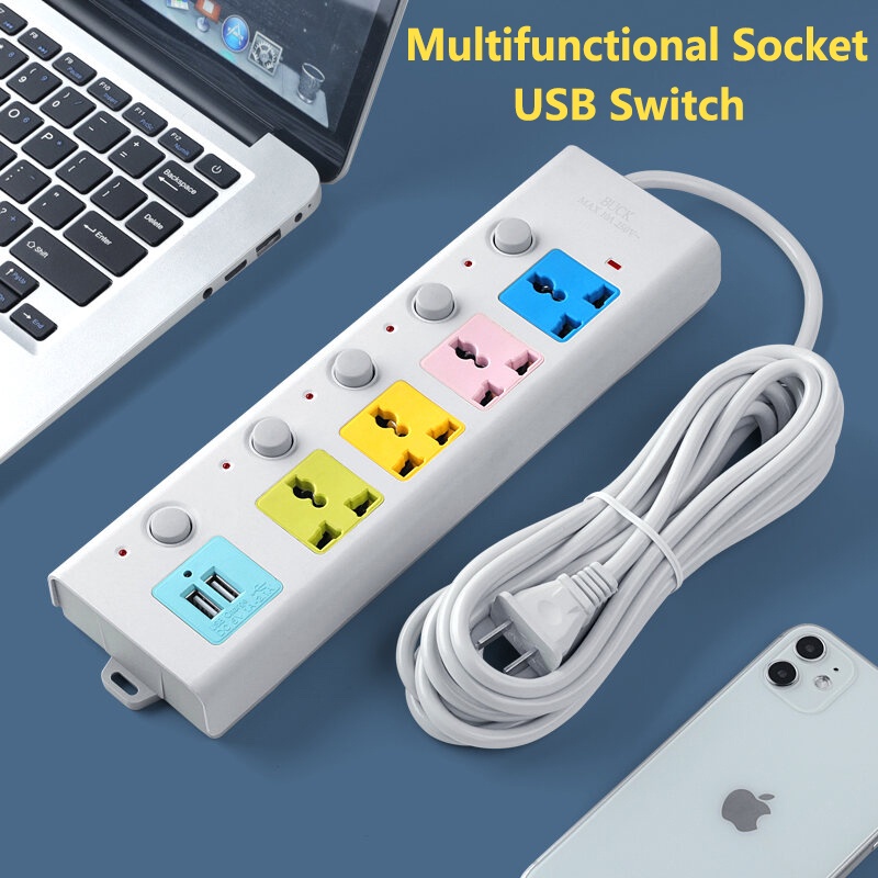 HH Extension Outlet Socket Plug with Switch Usb Cable Power Supply ...