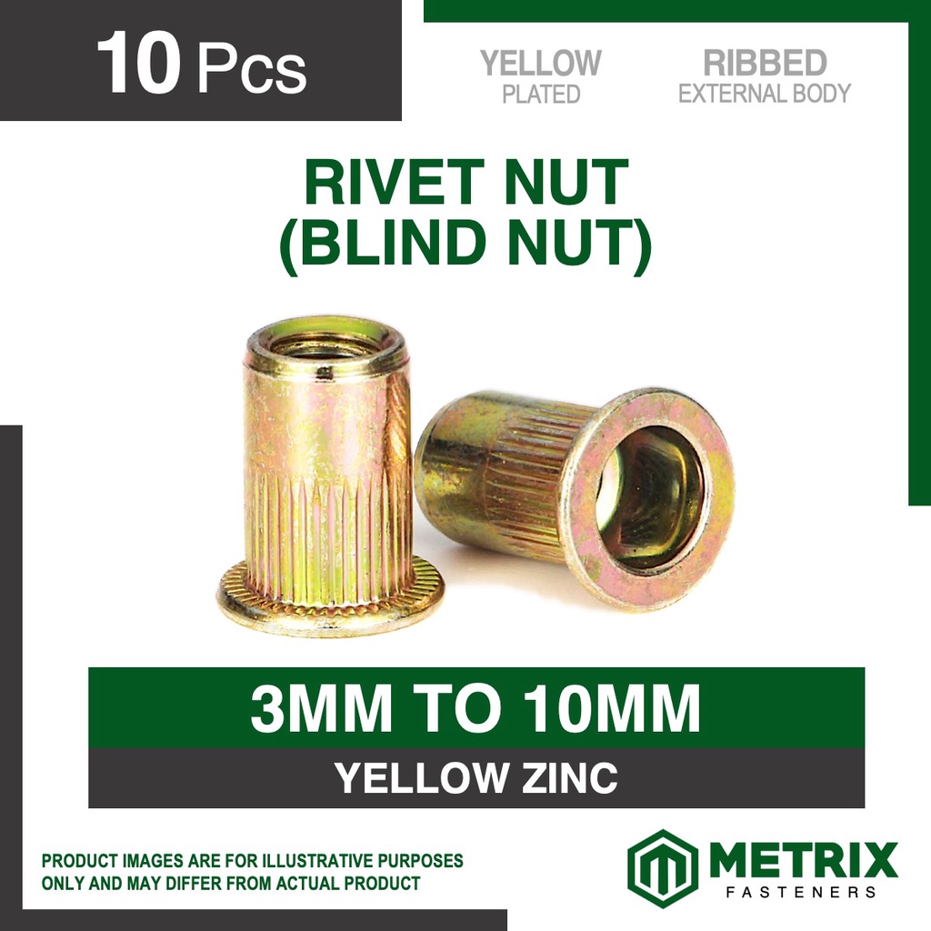 10pcs Rivet Nut with Knurl / Blind Nut, Yellow Zinc, 3MM 4MM 5MM 6MM ...