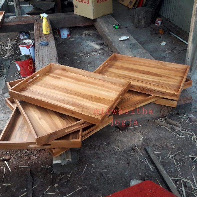 KAYU Teak Wood Tray - Teak Classic Tray - Large Wooden Tray 50 x 34cm ...