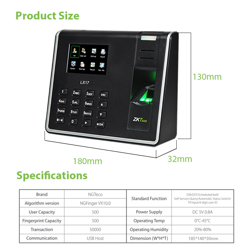 ZKTeco Fingerprint Attendance Machine Time Recorder Biometric Punch Card Machine (USB not ...
